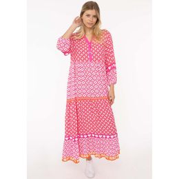 Zwillingsherz Damen Maxikleid &raquo;"Dreams"&laquo; Ohne Taschen mit Mustermix, Knopfleiste und 3/4 Arm pink L/XL (L/XL), N-Gr