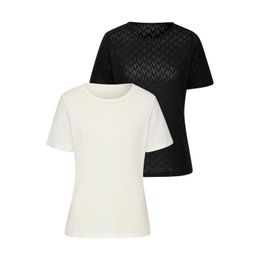 Vivance Damen Kurzarmshirt &raquo;mit sommerlichem Ajour-Muster&laquo; 2er-Pack, aus luftiger Baumwoll-Qualit&auml;t schwarz 40/42