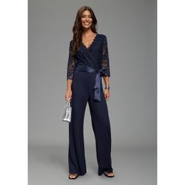 Laura Scott Damen Jumpsuit mit Spitzenoberteil, elastischer Materialmix blau 38, N-Gr