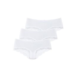 Lascana Damen Lascana Panty 3er-Pack, aus elastischer Baumwolle mit zarter Spitze wei&szlig; 40/42