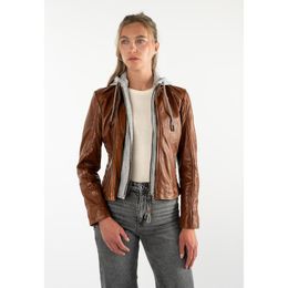 Mauritius Damen Lederjacke &raquo;MWAlva&laquo; mit Kapuze mit abnehmbarer Kapuze braun 4XL (48) Trachtenmode