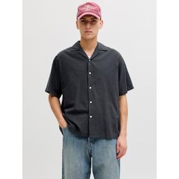 Jack & Jones Jack & Jones Herren Kurzarmhemd &raquo;JJEBREEZE LINEN BLEND RESORT SHIRT SS SN&laquo; mit Knopfleiste schwarz S, N-Gr