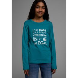 Kidsworld M&auml;dchen Kidsworld Langarmshirt &raquo;Ich hab das schon verstanden - es ist mir nur egal&laquo; Langarm, Basic-Passform, mit Statements/Spr&uuml;chen blau 