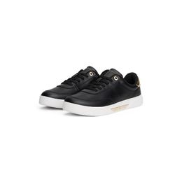 Tommy Hilfiger Damen Plateausneaker &raquo;ESSENTIAL CHIC COURT SNEAKER&laquo; , Freizeitschuh, Halbschuh, Schn&uuml;rer, goldfarbenen Details im Plateau schwarz 40