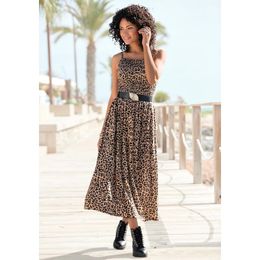 Buffalo Damen Midikleid &raquo;mit gesmoktem Oberteil und Animalprint&laquo; feminines Jerseykleid, Animalkleid, Leokleid, Sommerkleid bunt 40, N-Gr
