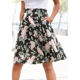 Buffalo Damen Sommerrock &raquo;mit Paperbag-Bund und Blumenprint&laquo; luftiger Midirock mit Taschen, kniefreier Jerseyrock mit Blumenmuster bunt 34