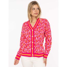 Zwillingsherz Damen Strickjacke &raquo;"Leo Streifen"&laquo; mit Kn&ouml;pfen, Leomuster und Streifenb&uuml;ndchen orange S/M
