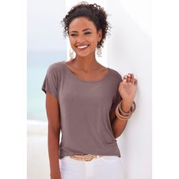 Vivance Damen Kurzarmshirt &raquo;mit Spitzeneinsatz im R&uuml;cken&laquo; aus elastischem Viskose Jersey, sommerlich leicht grau 32/34