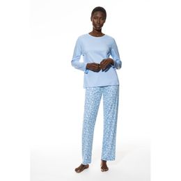 Mey Damen Schlafanzug &raquo;Flower Meadow&laquo; 2 tlg. Komfortbund, Rundhalsausschnitt, bequem, Single Jersey, Langarm blau 42