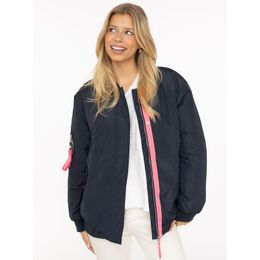 Zwillingsherz Damen Bomberjacke &raquo;"Happy"&laquo; ohne Kapuze Oversize-&uuml;berschnittene Schulter, Patten-Taschen blau S