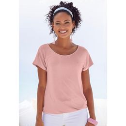 Vivance Damen Kurzarmshirt &raquo;mit Spitzeneinsatz im R&uuml;cken&laquo; aus elastischem Viskose Jersey, sommerlich leicht rosa 48/50