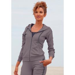 active by Lascana Lascana Active Damen LASCANA ACTIVE Trainingsjacke mit Kapuze mit Logo Tape an den &Auml;rmeln grau XS (32/34)