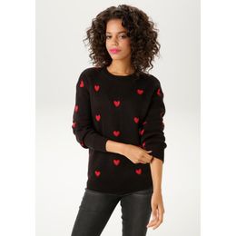 Aniston Casual Damen Aniston CASUAL Strickpullover mit eingestrickten Herzchen schwarz 42