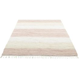 Theko Teppich &raquo;Stripe Cotton, handgewebt&laquo; rechteckig 5 mm H&ouml;he Flachgewebe, gestreift, reine Baumwolle, mit Fransen, auch als L&auml;ufer beige Baumwolle B