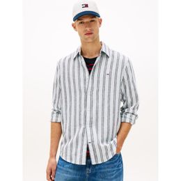 Tommy Jeans Herren Langarmhemd &raquo;REGULAR LINEN MIX STRIPES&laquo; Regular fit mit Streifenmuster wei&szlig; XL (54/56), N-Gr