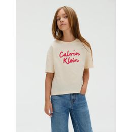 Calvin Klein Jeans M&auml;dchen T-Shirt &raquo;BOXY TEE METALLIC LOGO TECH&laquo; f&uuml;r Kinder bis 16 Jahre, gro&szlig;e Stickerei grau 8 (128)