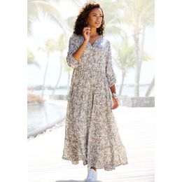 Vivance Damen Maxikleid &raquo;mit Alloverprint, V-Ausschnitt, Webkleid, locker bequemer Look&laquo; Ohne Taschen Lang&auml;rmliges Druckkleid aus Webware, Sommerkleid