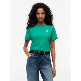 Tommy Hilfiger Damen Kurzarmshirt &raquo;TH SCRIPT REG C-NK SS TEE&laquo; Baumwollmischung, regular fit gr&uuml;n S (36/38)