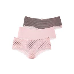 Lascana Damen Lascana Panty 3er-Pack, aus elastischer Baumwolle mit zarter Spitze rosa 36/38