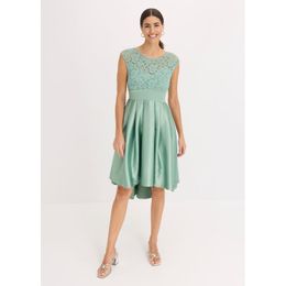 bonprix Damen bonprix Vokuhila-Kleid ausgestellte Passform, aus gl&auml;nzendem Satin, mit Taillen-Einsatz gr&uuml;n 48, N-Gr