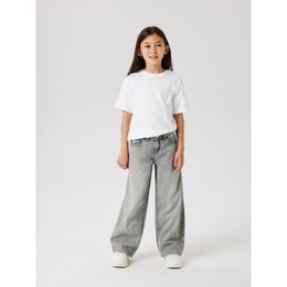 name it M&auml;dchen Weite Jeans &raquo;NKFROSE f&uuml;r M&auml;dchen mit weitem Bein und klassischem Sitz&laquo; normal, Denim, Abriebeffekte, Rei&szlig;verschluss blau 140, N-Gr