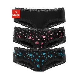 Buffalo Damen Panty 3er-Pack, aus elastischer Baumwolle mit floraler Spitze bunt 32/34