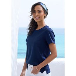 Beachtime By Lascana Damen Beachtime by Lascana T-Shirt &raquo;mit modischem Schlitz am Saum&laquo; aus luftiger Baumwoll-Qualit&auml;t blau 32/34