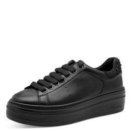 Tamaris Damen Plateausneaker Schn&uuml;rschuh, Halbschuh mit Schmucksteinen an der Ferse, Damensneaker schwarz 36