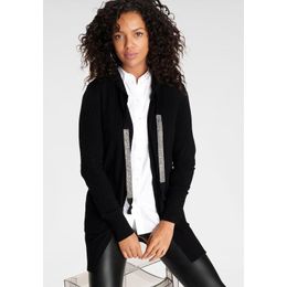 Laura Scott Damen Kapuzenstrickjacke mit Kapuze und glitzernden B&auml;ndern schwarz 36/38