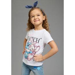 Kidsworld M&auml;dchen Kidsworld T-Shirt &raquo;STITCH: perfect match - Disney Shirt&laquo; Kurzarm, mit Rundhalsausschnitt, bedruckt, aus Baumwolle wei&szlig; 140/146