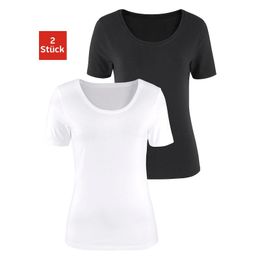 Vivance Damen T-Shirt &raquo;aus elastischer Baumwoll-Qualit&auml;t&laquo; 2er-Pack, aus elastischer Baumwoll-Qualit&auml;t, sommerlich leicht schwarz-wei&szlig; 40/42
