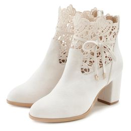 Lascana Damen Lascana High-Heel-Stiefelette &raquo;Sommerstiefelette&laquo; mit modischer Spitze und bequemen Blockabsatz, Ankle Boot, Stiefel wei&szlig; 41