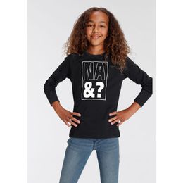 Kidsworld M&auml;dchen Kidsworld Langarmshirt &raquo;NA&?&laquo; lang&auml;rmlig, Basic-Passform, mit Statement-Druck schwarz 152/158