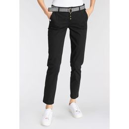 Delmao Damen DELMAO Chinohose mit passendem G&uuml;rtel schwarz 46, N-Gr