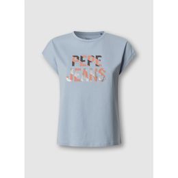 Pepe Jeans Damen T-Shirt &raquo;CATALINA&laquo; aus Baumwolle, Logoschriftzug blau XL