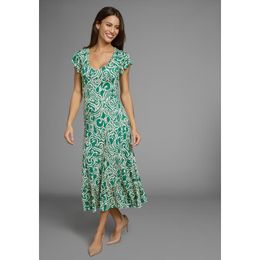 Laura Scott Damen Jerseykleid mit Alloverdruck & leicht gerafften Fl&uuml;gel-&Auml;rmeln gr&uuml;n 36, N-Gr