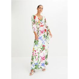 bonprix Damen bonprix Maxikleid mit 3/4-&Auml;rmeln, taillierte Passform, aus Polyester und Elasthan bunt 36/38 (S), N-Gr