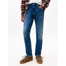 Tommy Jeans Herren Gerade Jeans &raquo;Scanton Slim&laquo; Mit Markenlabel aus Leder hinten blau 33, L&auml;nge 34