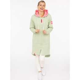 Zwillingsherz Damen Jerseymantel &raquo;"Be Positive"&laquo; mit gro&szlig;em Stickmotiv, Taschen und Rei&szlig;verschluss gr&uuml;n S/M