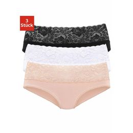 Vivance Damen Slip 3er-Pack, aus elastischer Baumwolle mit floraler Spitze schwarz 44/46