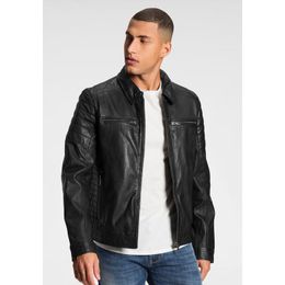 Bruno Banani Herren Lederjacke &raquo;William&laquo; aus Lammnappaleder, mit Rei&szlig;verschlusstaschen, schmal geschnitten schwarz M (48) Trachtenmode