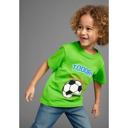 Kidsworld Jungen Kidsworld T-Shirt &raquo;Fu&szlig;ball-Print: TOOOR&laquo; Kurzarm, Basic-Passform, mit Statements/Spr&uuml;chen gr&uuml;n 128/134