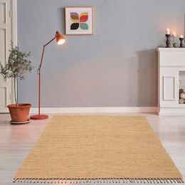Theko Teppich &raquo;Happy Cotton Fleckerl, handgewebt&laquo; rechteckig 5 mm H&ouml;he Flachgewebe, reine Baumwolle, meliert, mit Fransen, auch als L&auml;ufer beige 