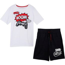 bonprix Kinder bonprix T-Shirt & Bermudas Set, 2 bequeme Passform, mit kurzem &Auml;rmel, mit Gaming-Print, aus Baumwolle wei&szlig; 176/182