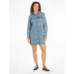 Tommy Jeans Damen Blusenkleid &raquo;ALINE LS DRESS CH6119 EXT&laquo; Brusttaschen mit Flagge blau XS (34), N-Gr