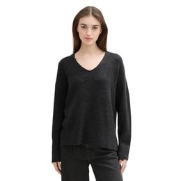 Tom Tailor Denim Damen Tom Tailor Denim Strickpullover mit V-Ausschnitt grau S (36)