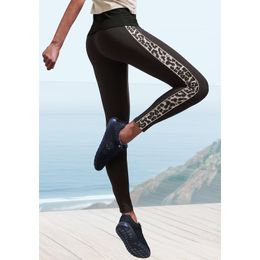 active by Lascana Lascana Active Damen LASCANA ACTIVE Leggings Eins&auml;tze mit Leopardenmuster an den Beinen schwarz XS (32/34), N-Gr