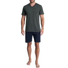 Tom Tailor Herren Tom Tailor Shorty &raquo;Nevada&laquo; 2 tlg. Streifendesign, Kurzarm, V-Ausschnitt, kurze Hose gr&uuml;n 48S