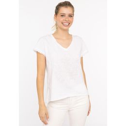 Zwillingsherz Damen T-Shirt &raquo;"Positive Mind"&laquo; V-Ausschnitt, Kurzarm, Used-Look, Baumwolle, ausgefranste Kanten wei&szlig; XXL/XXXL