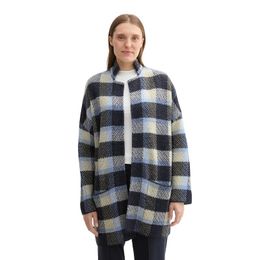 Tom Tailor Damen Tom Tailor Jacquardstrickjacke im Karo-Design und ohne Verschluss blau M (38)